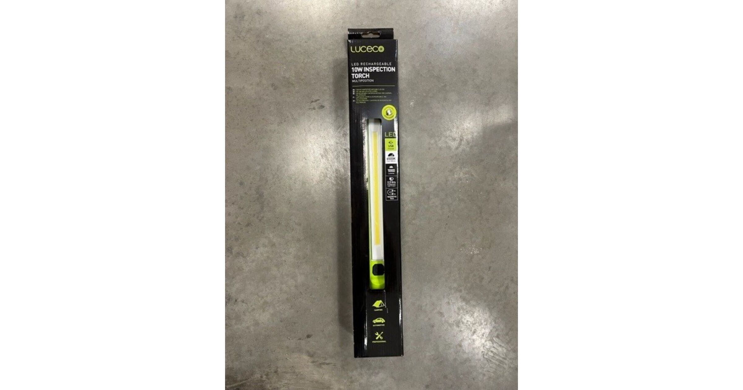 12V RECHARGEABLE INSPECTION TORCH 1000LM 10W 6500K CAR CHARGER & UK ...