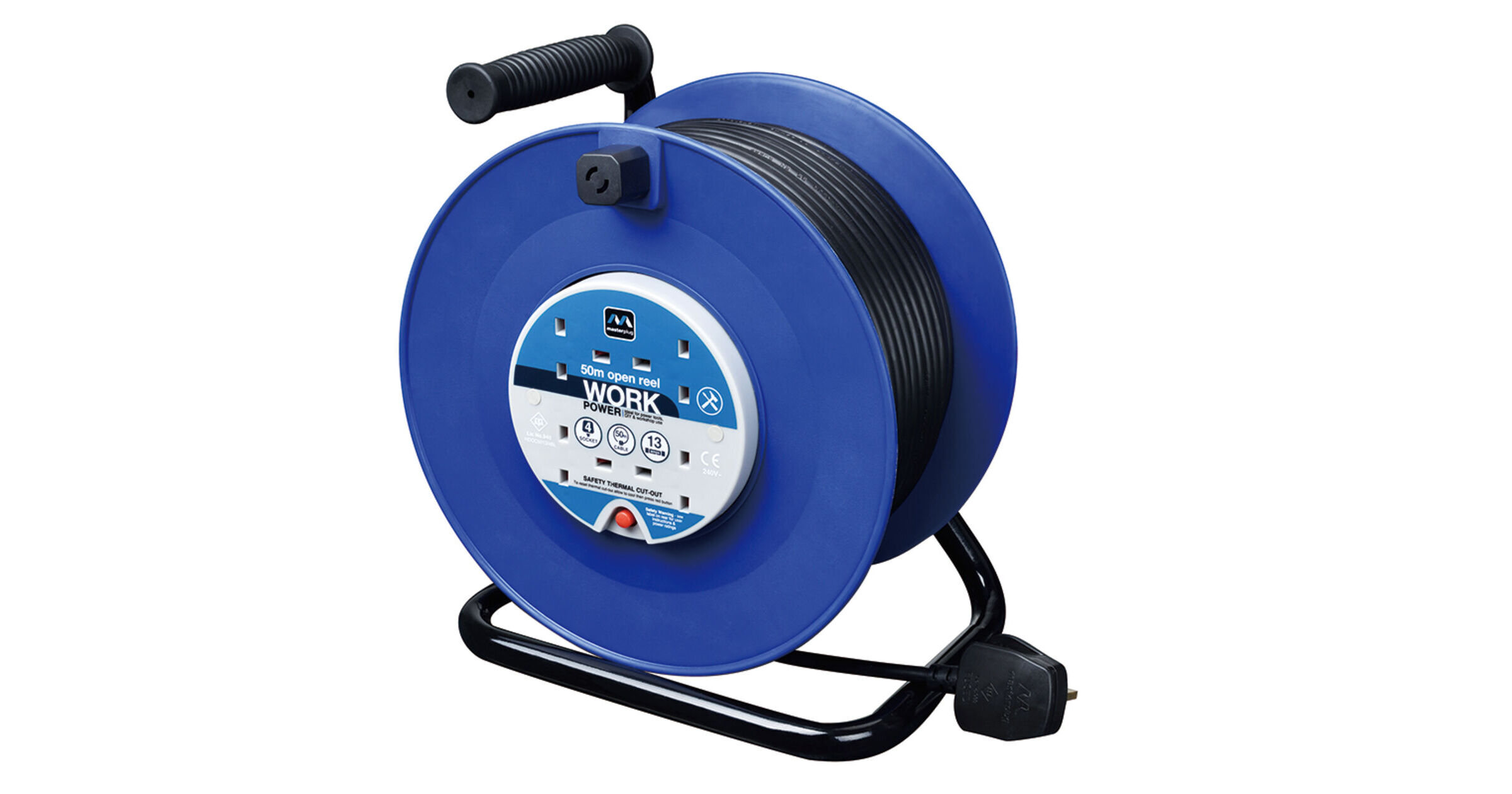 50M EXTENSION OPEN REEL 4 GANG 13A 240V (HDCC5013/4BL-MP)