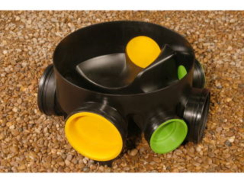 SUPERSLEEVE 150MM MANHOLE BASE 4 MIXED INLETS 315MM DEEP 450MM DIA SPIC6/2